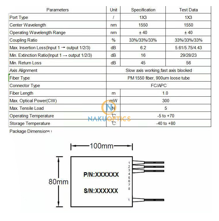 1X3 1550nm PM Panda Fiber Bbeam Splitter Box Type FC Slow Axis ...