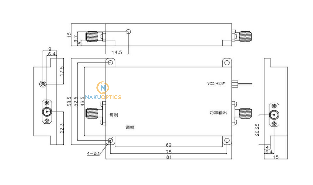 40~200MHz AOM Radio Frequency Driver Analog/TTL Modulation - NakuOptics