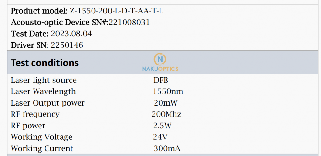1550nm 150MHz SM Fiber Coupled AOM - NakuOptics